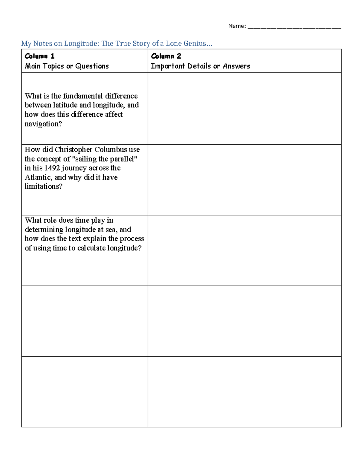 Two Column Notes - Name: _____________________________ My Notes on ...