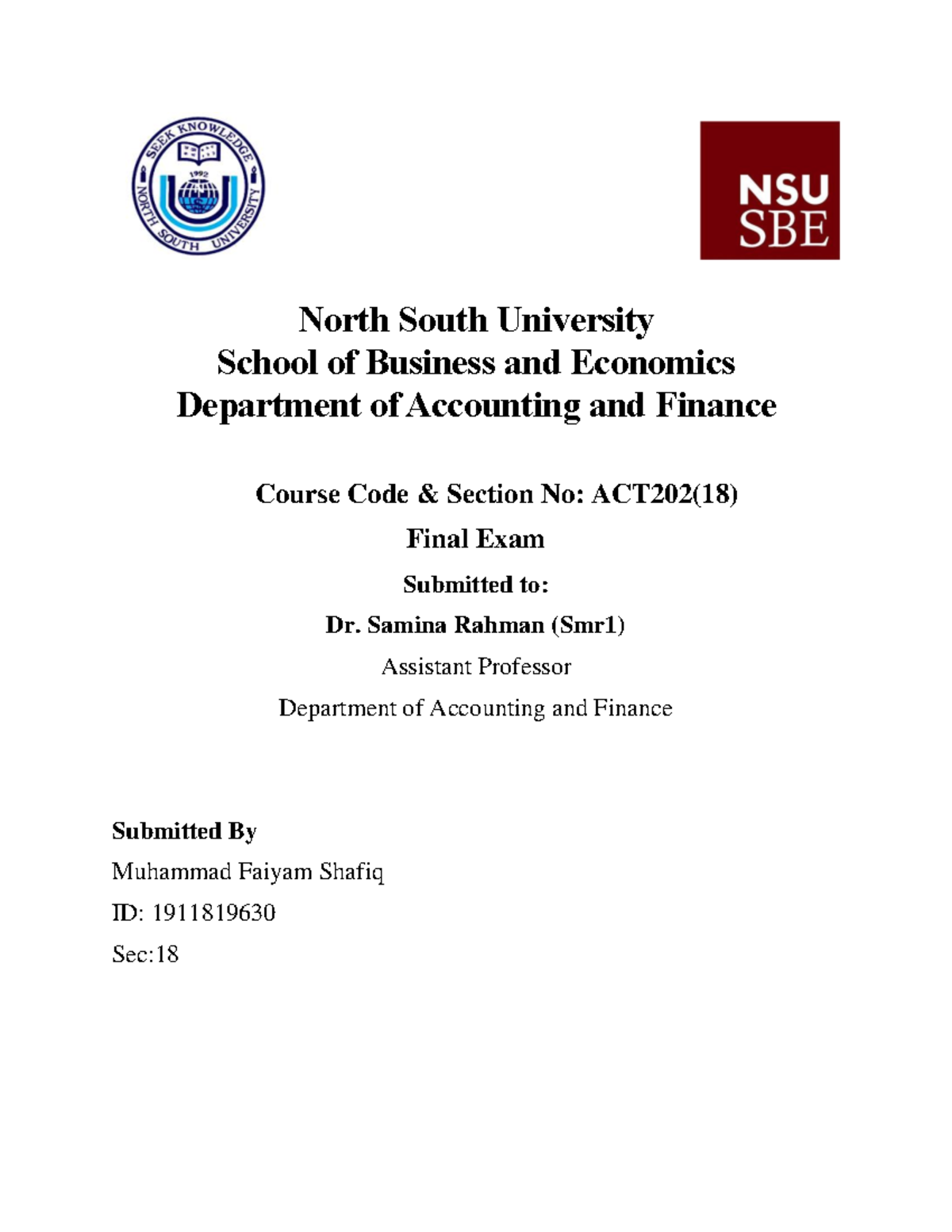 Final-Exam ACT-202 SEC18 Summer-2021 - Managerial Accounting - NSU ...