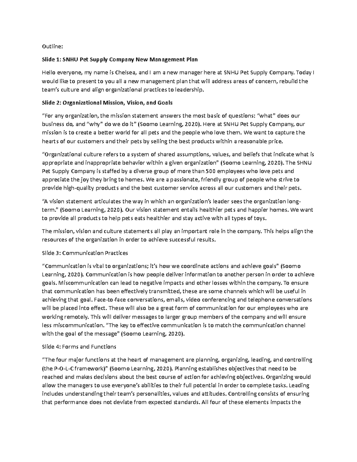 BUS 210 - Project 1 - Assignment - Outline: Slide 1: SNHU Pet Supply ...