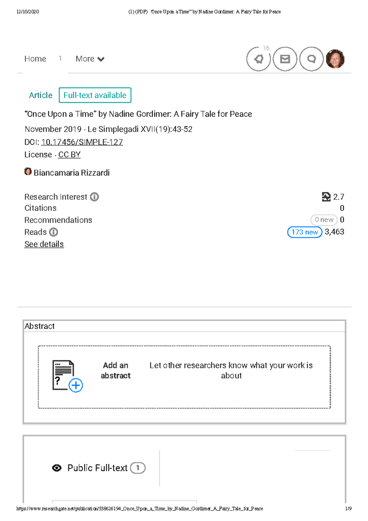 “Once Upon a Time” by Nadine Gordimer A Fairy Tale for Peace - Article ...