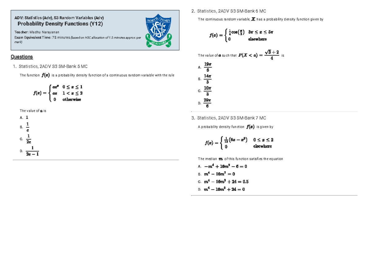 25 Probability Distribution Functions - 1. Statistics, 2ADV S3 SM-Bank ...