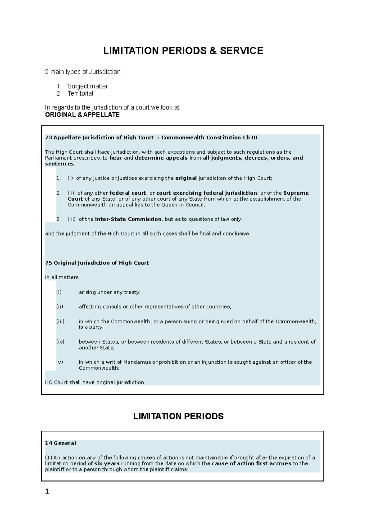 Limitation period & service - LIMITATION PERIODS & SERVICE 2 main types ...
