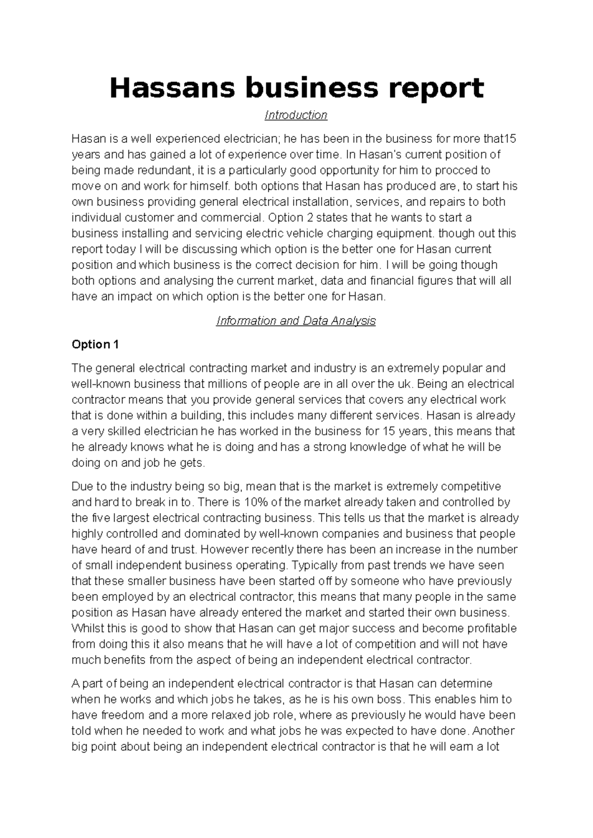 Business desion making real practise exam - Hassans business report ...