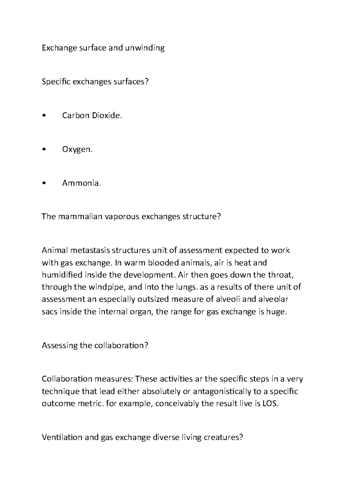 Exchange surface and breathing - Exchange surface and unwinding ...