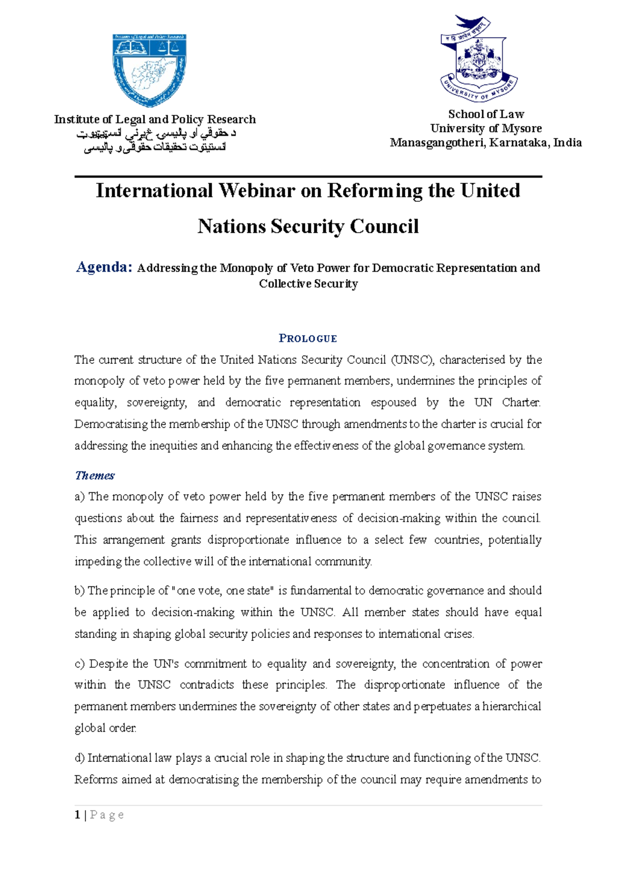 Webinar on P5 Members - International Webinar on Reforming the United ...