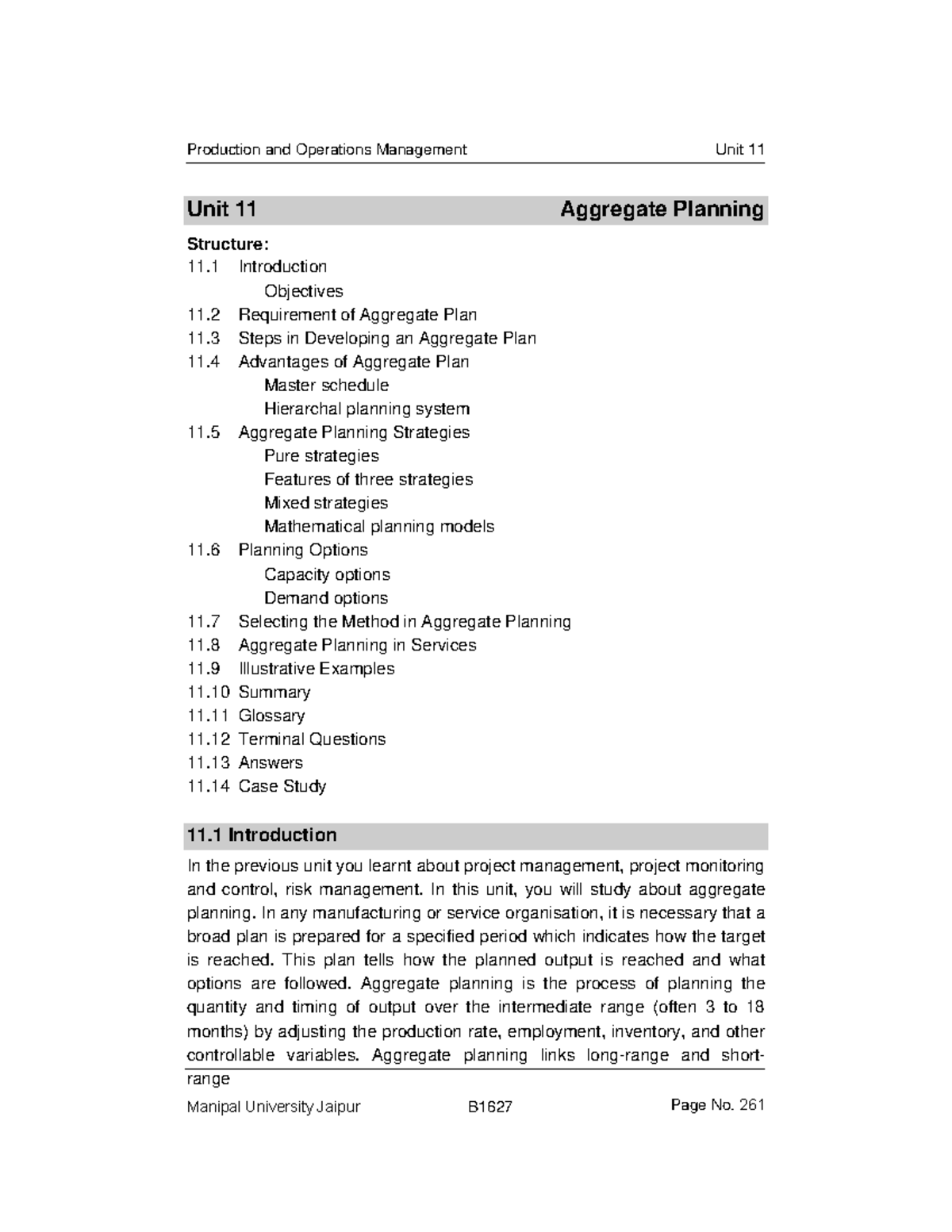 Unit 11 Aggregate Planning - Unit 11 Aggregate Planning Structure: 11 ...