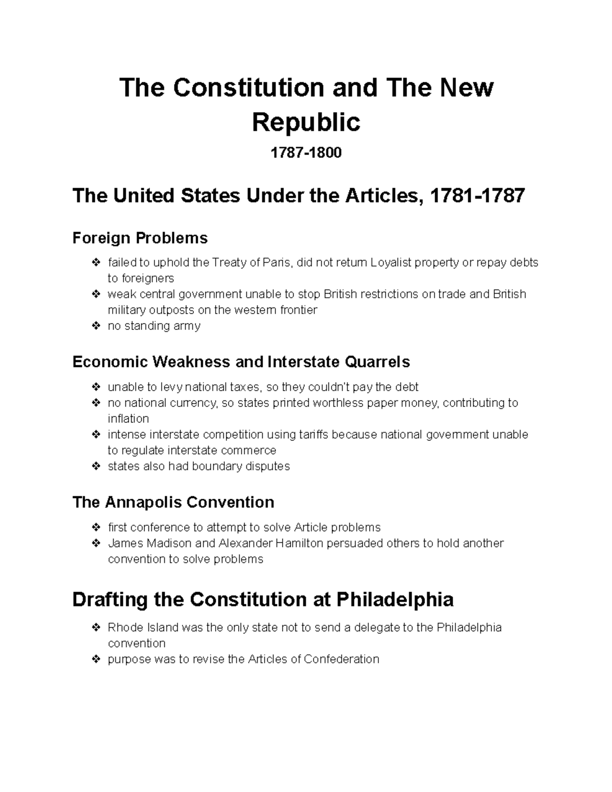 Chapter 6 Outline - Summary History Of The United States To 1876. - The ...