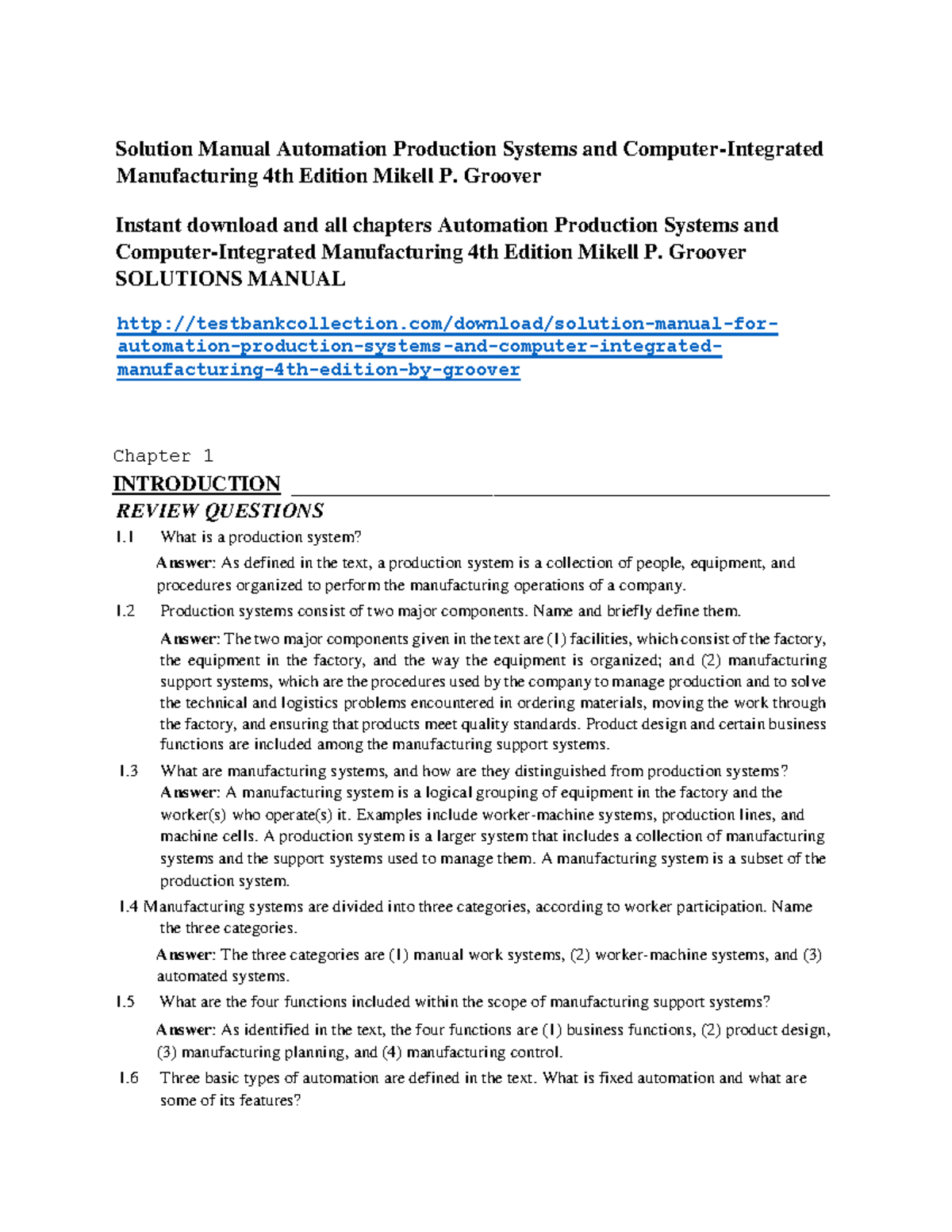 Pdfcoffee - Solution Manual Automation Production Systems and Computer-Integrated Manufacturing ...