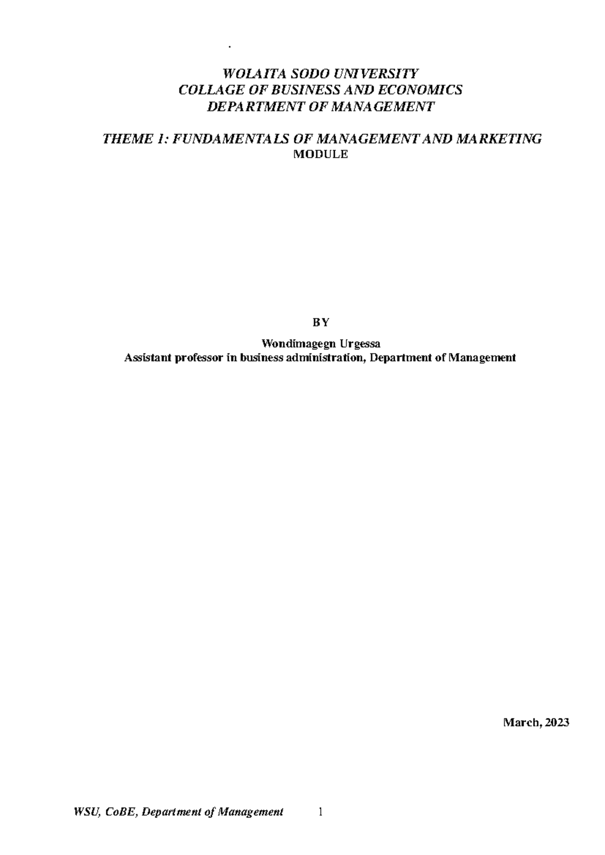 Fundamentals of Management and Marketing - WOLAITA SODO UNIVERSITY ...
