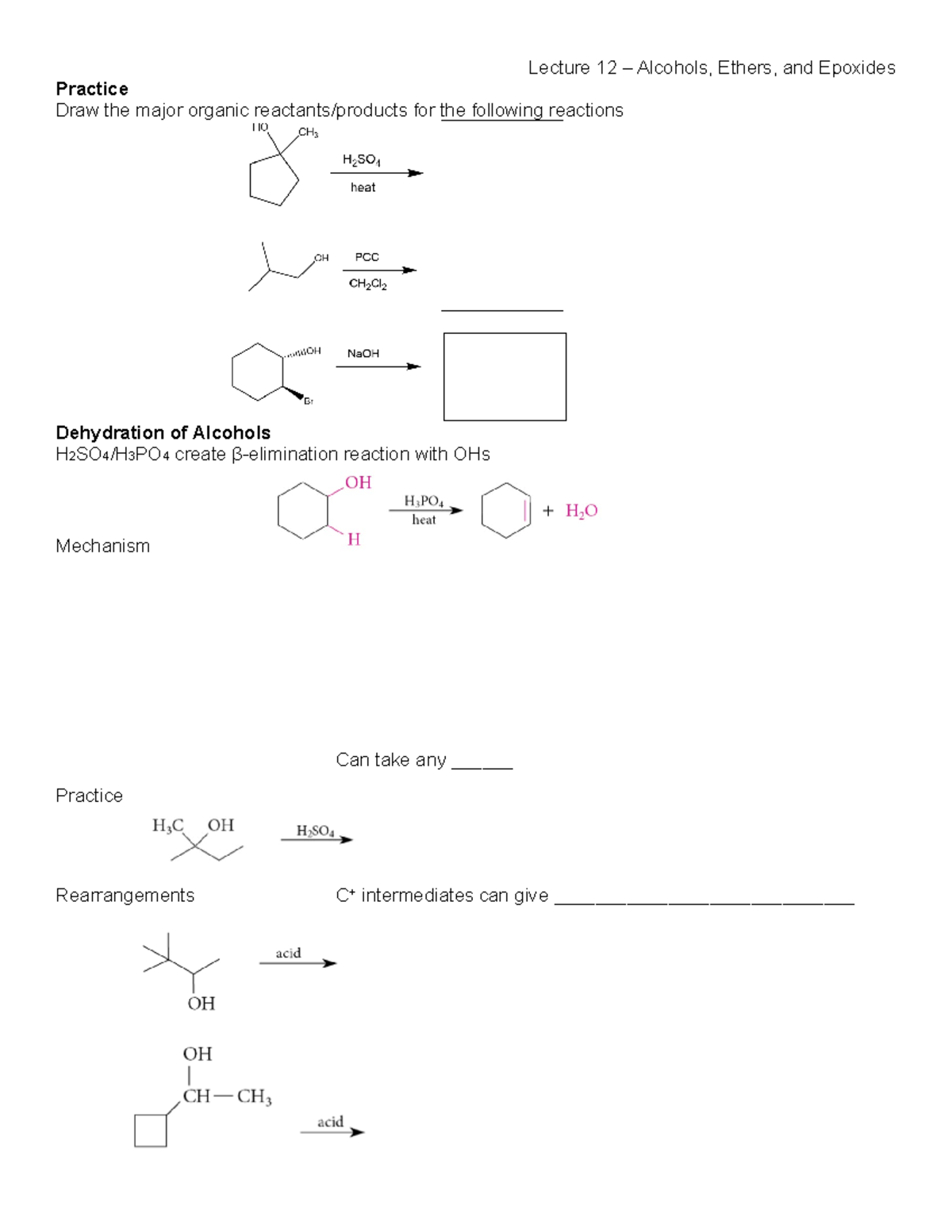 12 - Alcohols, Ethers, and Epoxides - Lecture 12 – Alcohols, Ethers ...