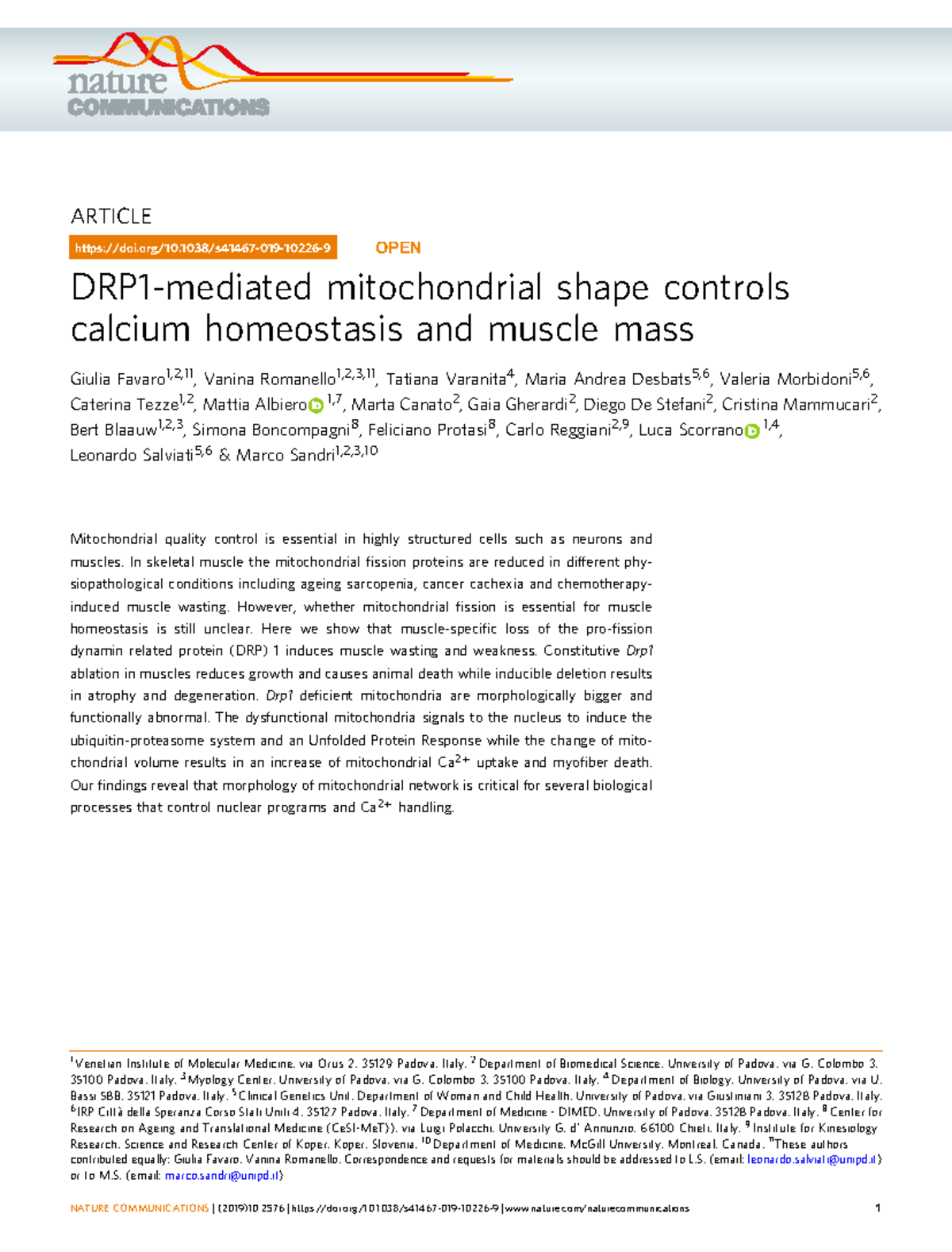 DRP1-mediated mitochondrial shape controls calcium homeostasis and ...