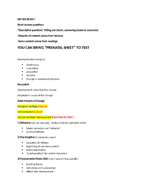 KIN 303 - Exam 1 Study Guide - KIN 303: Exam I Study Guide Content ...