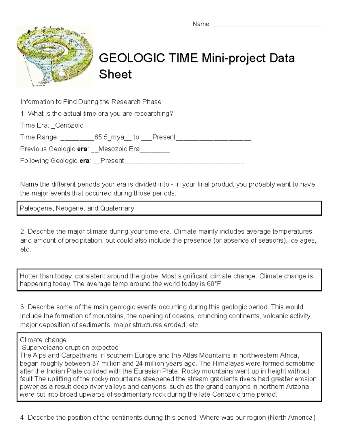 Copy of Geologic TIME Miniproject Data Sheet - Name ...