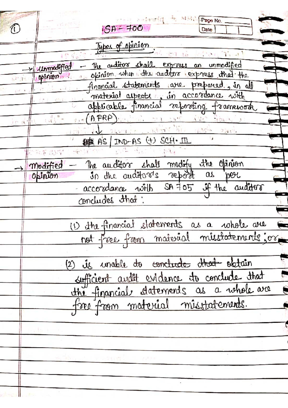SA700 - HANDWRITTEN NOTES OF SA 700 - Page No. I SA 700 Date Types of ...