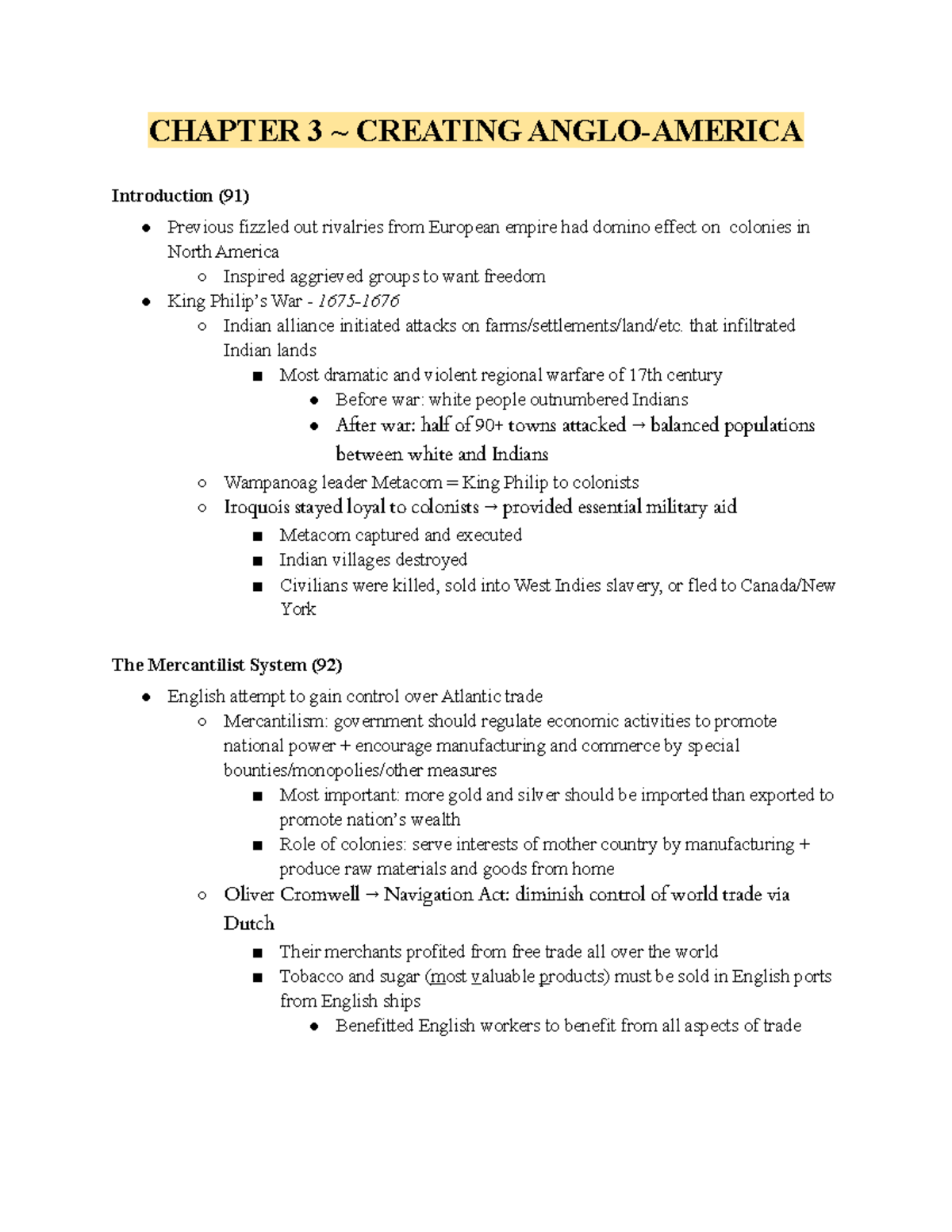 Chapter 3 Apush - good luck - CHAPTER 3 ~ CREATING ANGLO-AMERICA ...