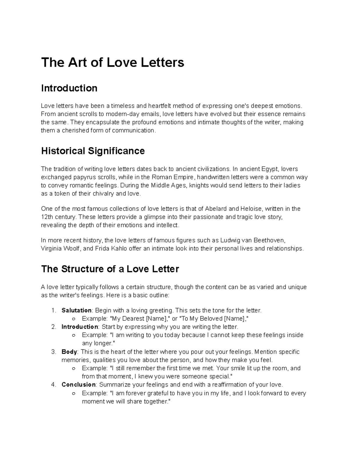 The Art of Love Letters - The Art of Love Letters Introduction Love ...