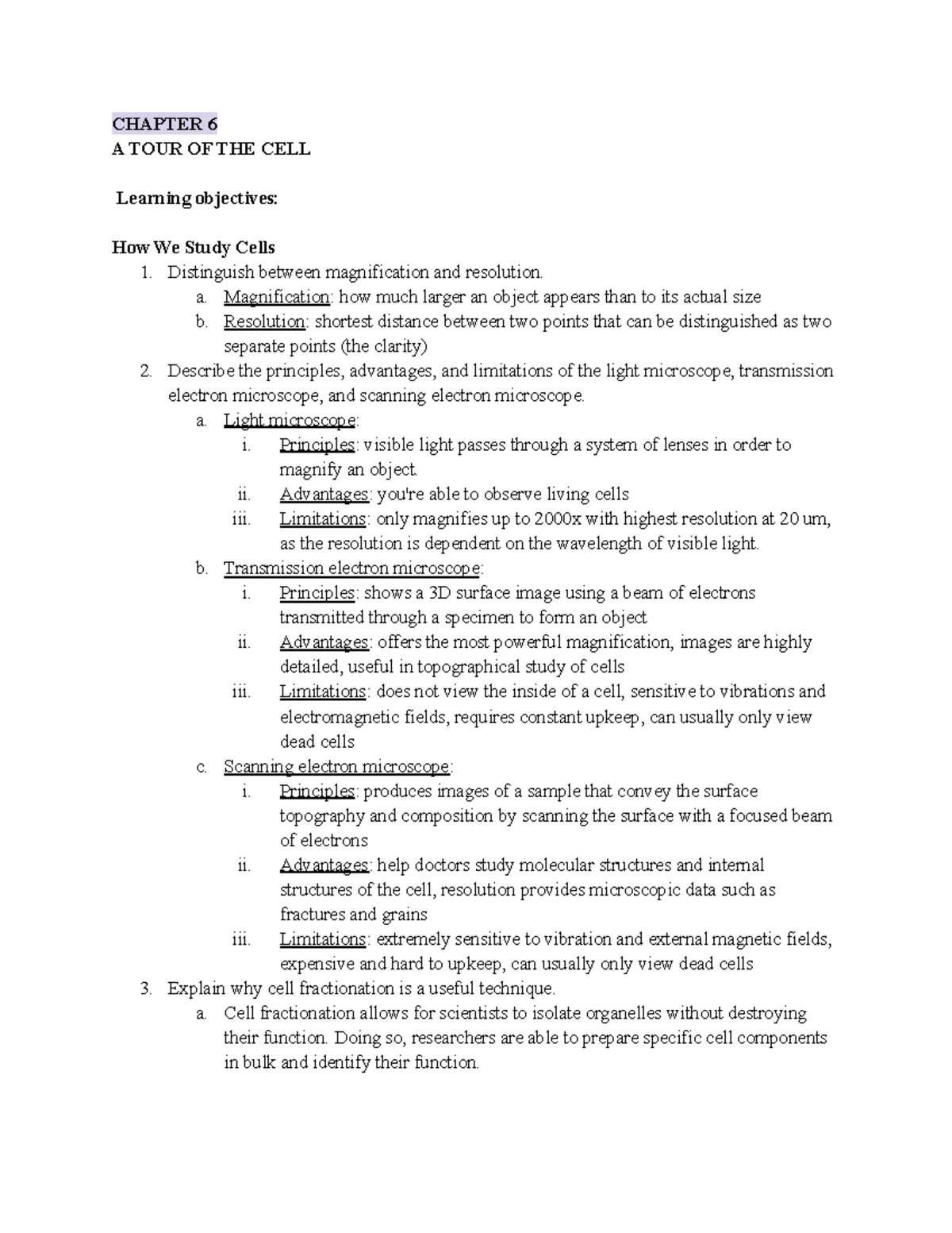 Chapter 6 - CHAPTER 6 A TOUR OF THE CELL Learning objectives: How We ...