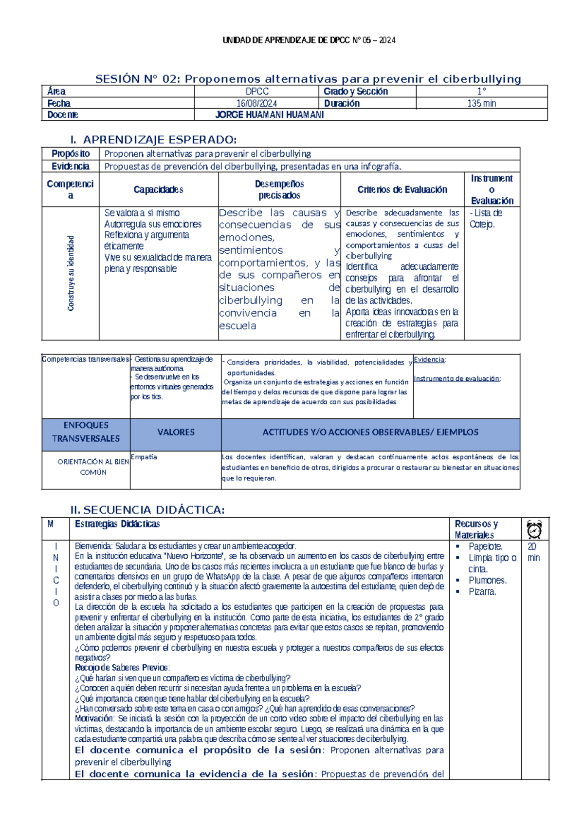 Sesión 2 unidad 05 dpcc 1° - SESIÓN N° 02: Proponemos alternativas para prevenir el ...
