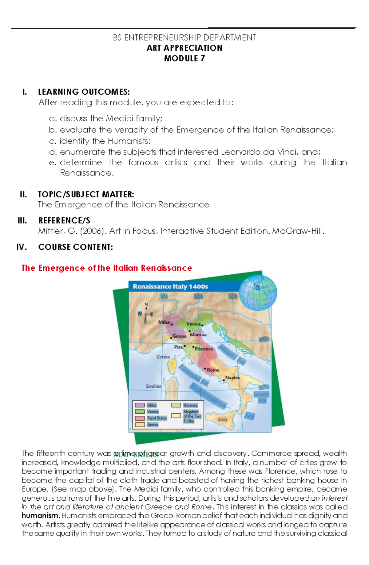 HUM 1 Art Appreciation - Topic 7 - BS ENTREPRENEURSHIP DEPARTMENT ART ...