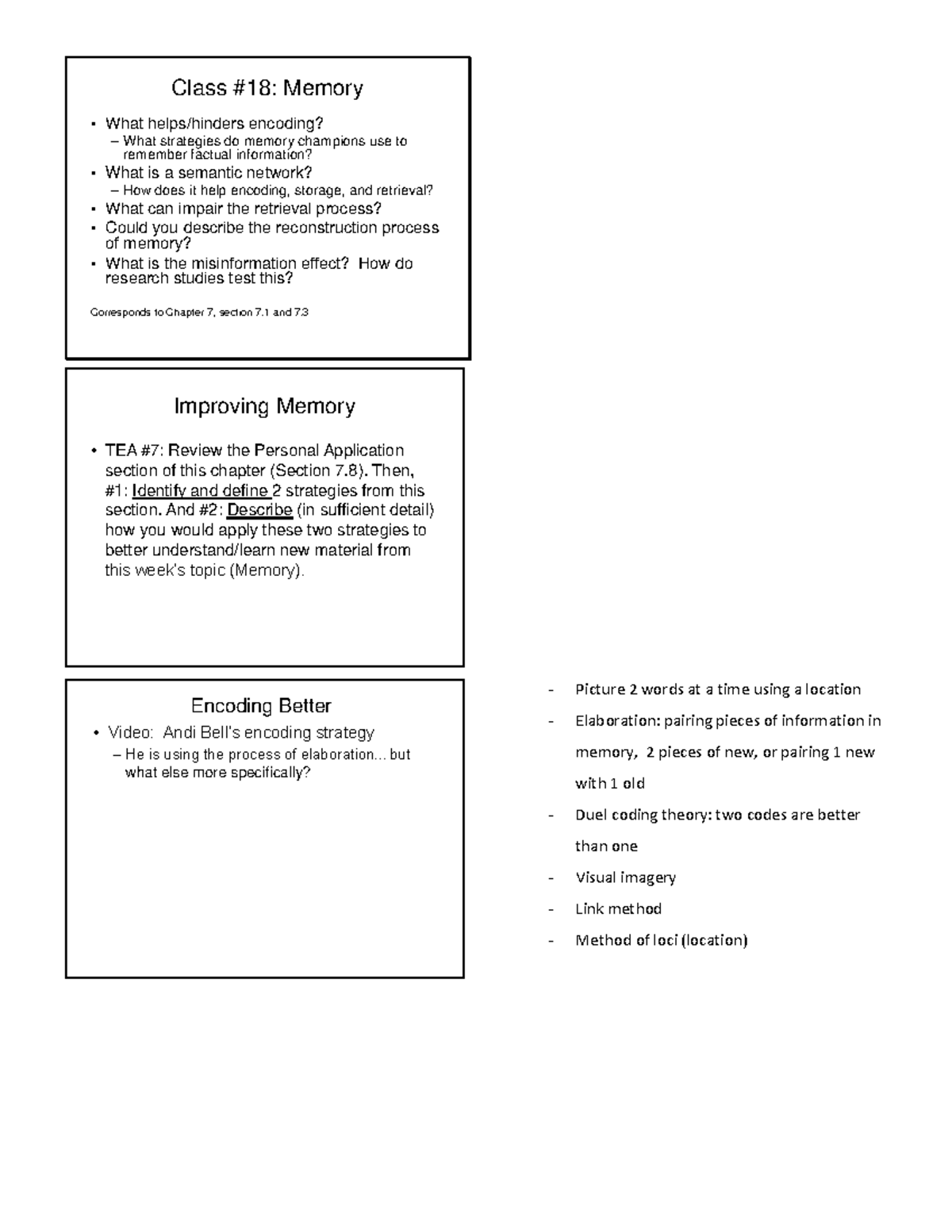 Class#18Note Taking - introductory psychology - Class #18: Memory ...