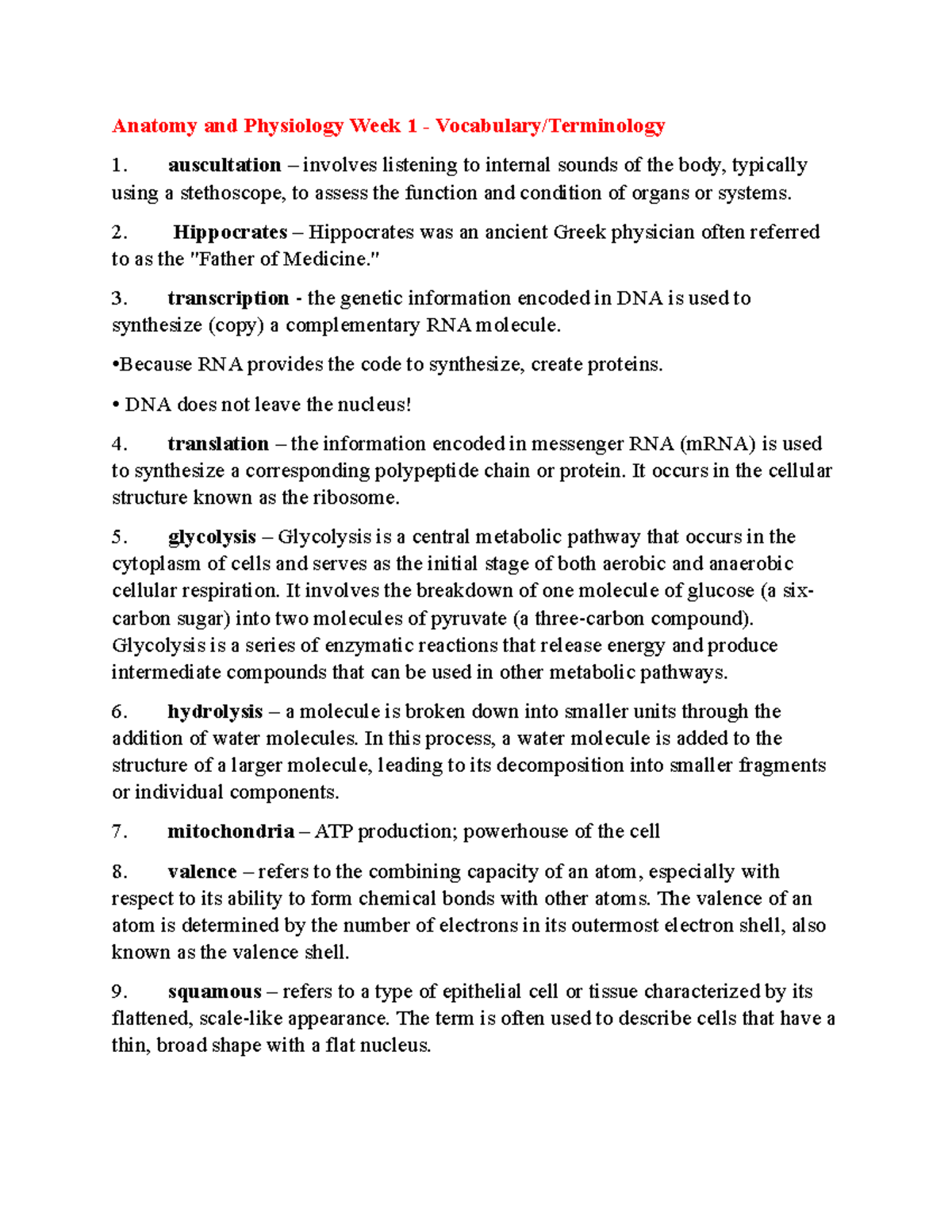 Anatomy and Physiology 1 Vocabularies - Anatomy and Physiology Week 1 ...