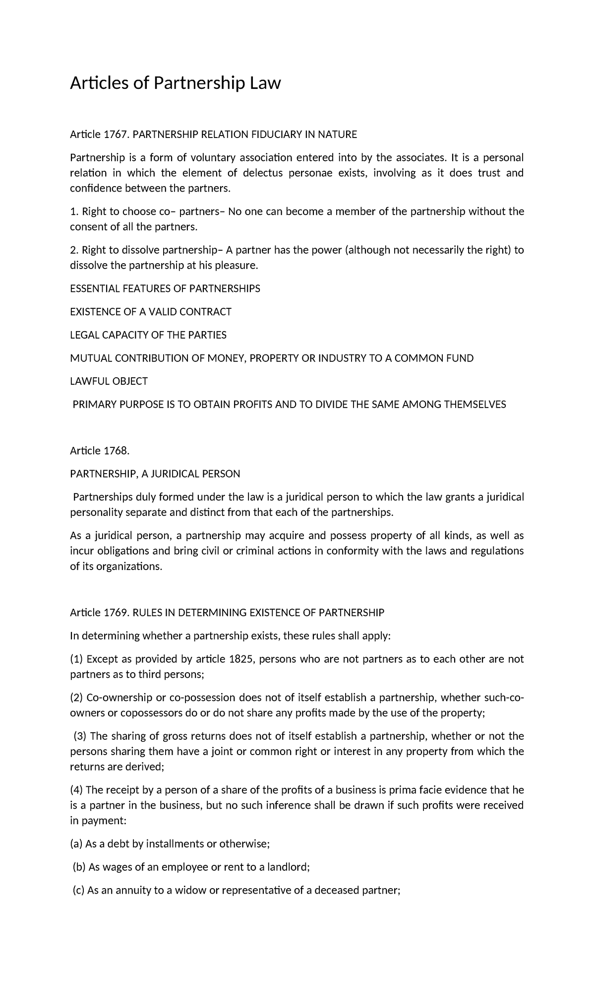 Articles of Partnership Law - Articles of Partnership Law Article 1767 ...
