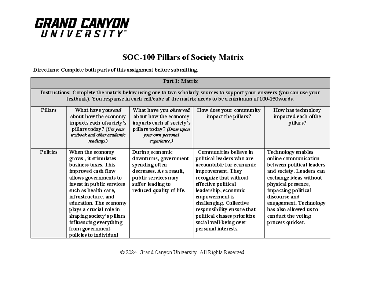 SOC-100-T7-Pillarsof Society Matrix - SOC-100 Pillars of Society Matrix ...