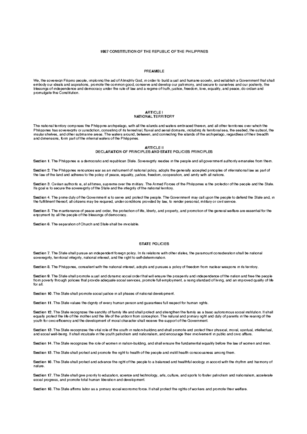 Philippine-Constitution 240807 202107 - 1987 CONSTITUTION OF THE ...