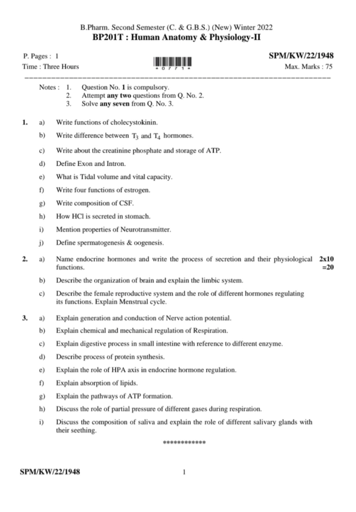Previous Year second semester question papers Human Anatomy ...