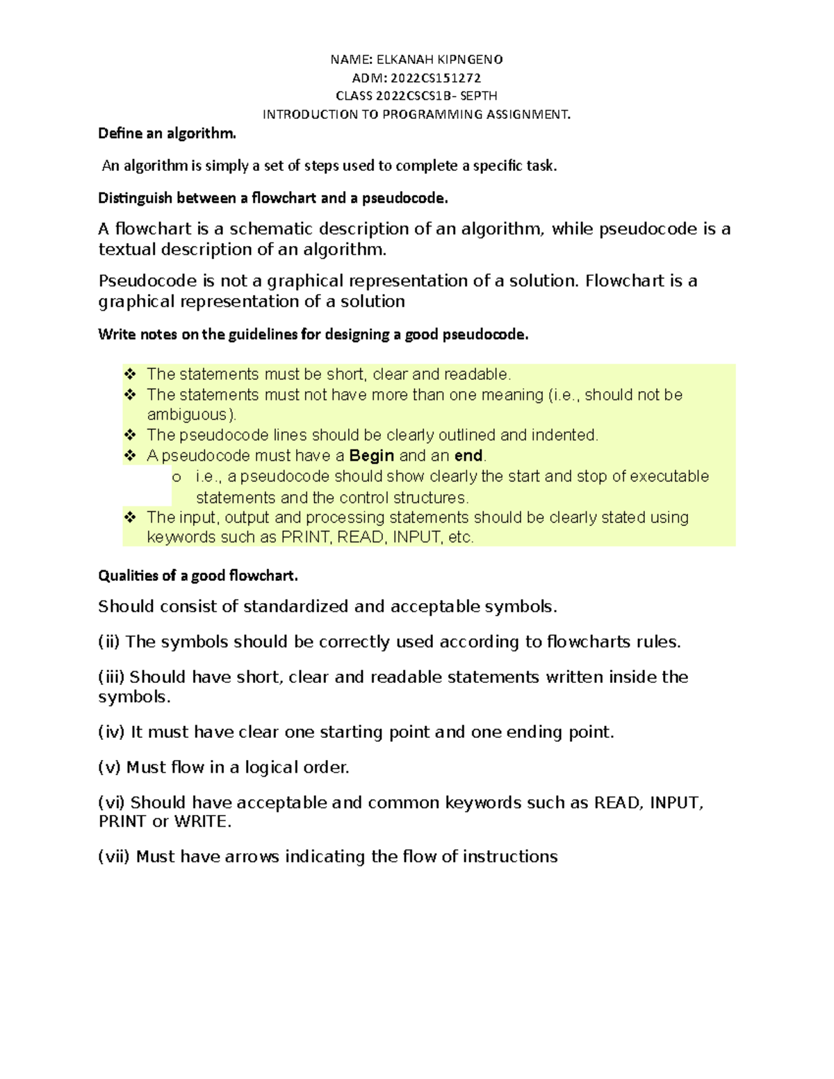 Pascall 2 - Pasacal - NAME: ELKANAH KIPNGENO ADM: 2022CS CLASS ...