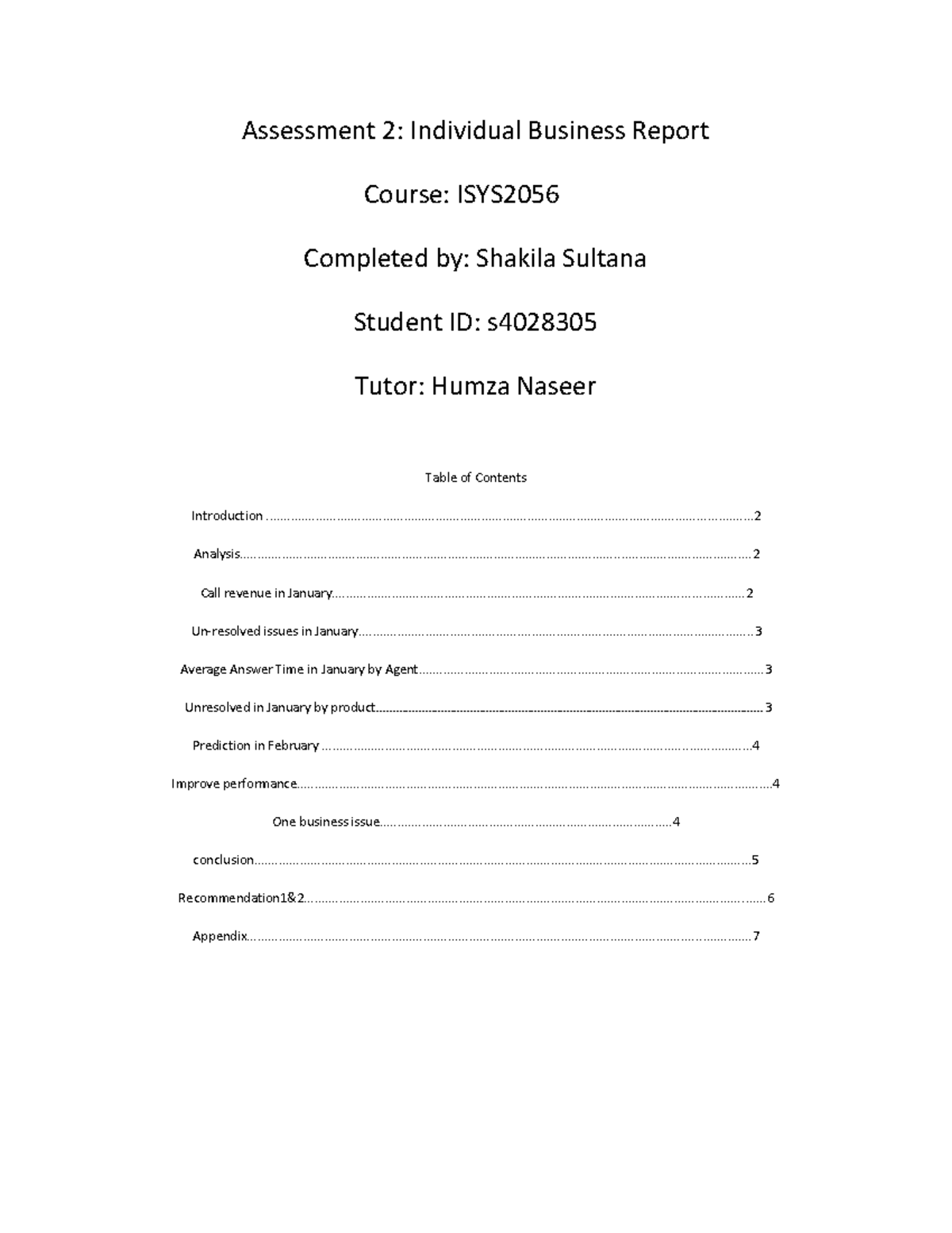 Bis assignment 2 - Assessment 2: Individual Business Report Tutor ...