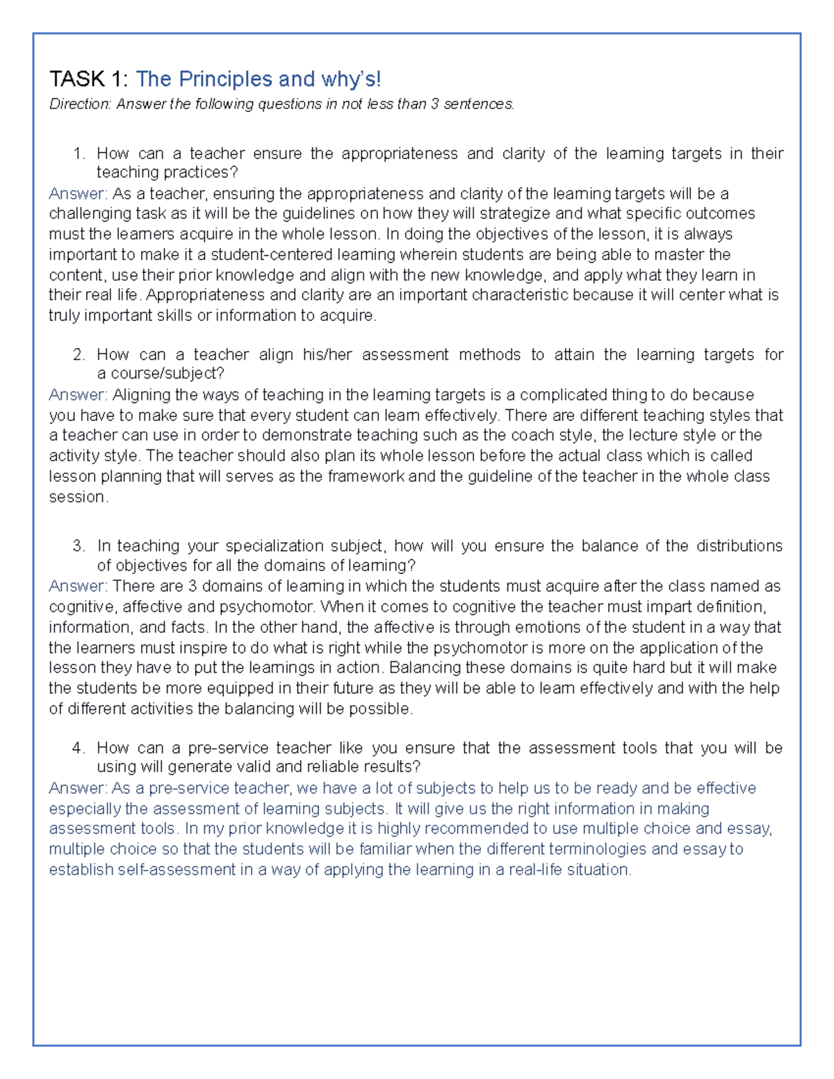 Module 1 - TASK 1: The Principles and why’s! Direction: Answer the ...