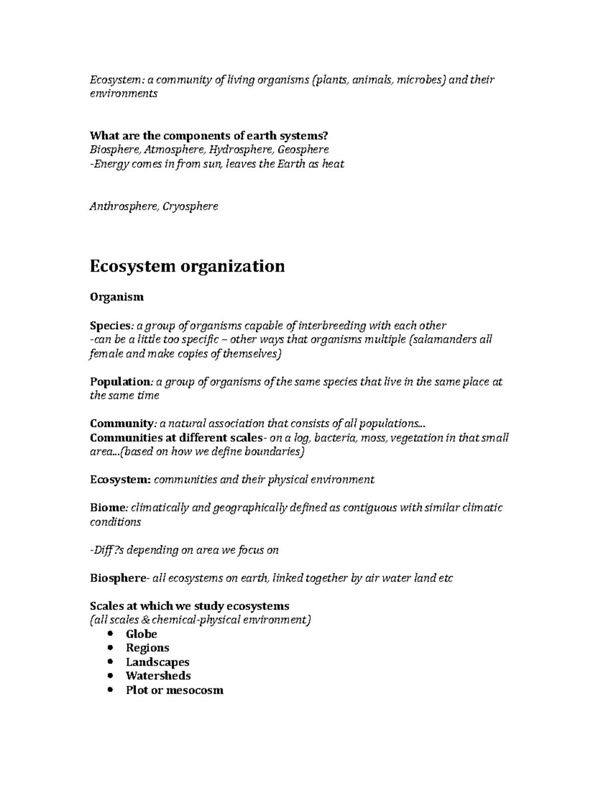 Course Notes EESC2202 Environmental Systems: Ecosystems Fall 2015 Grade ...
