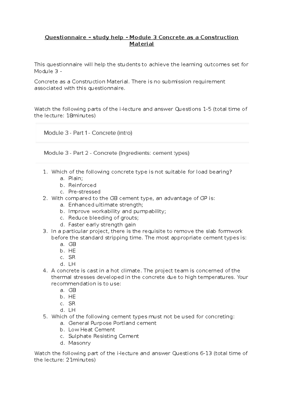 Questionnaire on Concrete as a Construction Material - Studocu