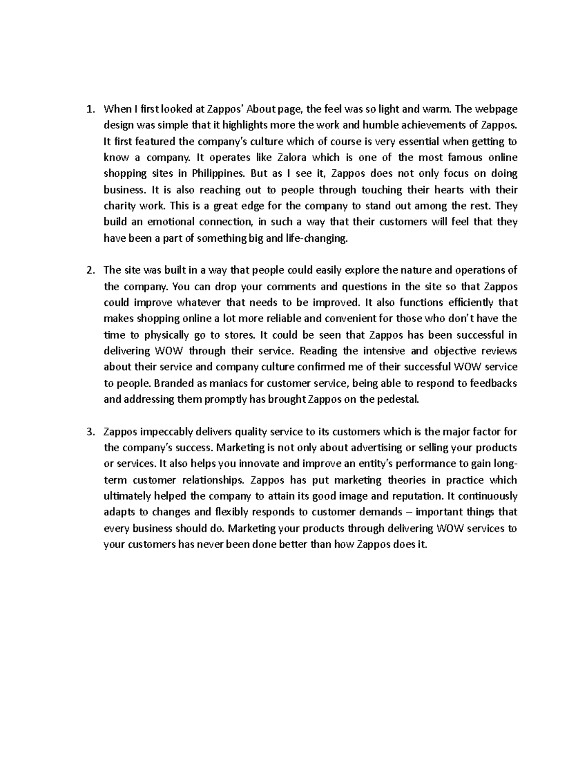 Zappos - 1. When I first looked at Zappos’ About page, the feel was so ...