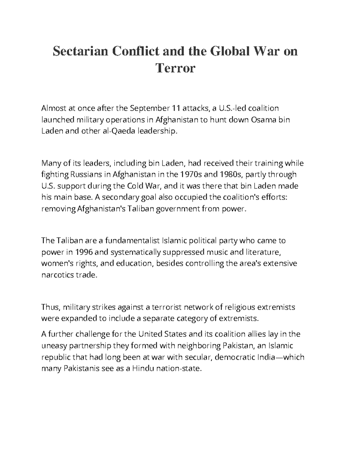 Sectarian Conflict and the Global War on Terror - Sectarian Conflict ...