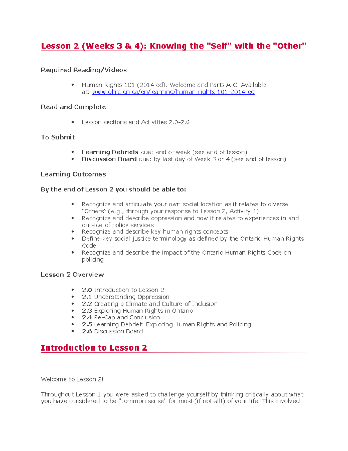 Lesson 2 - Note - Lesson 2 (Weeks 3 & 4): Knowing the "Self" with the ...