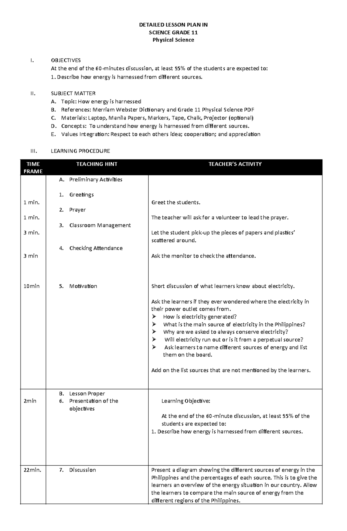 DLP PHYSICAL\\\ - DETAILED LESSON PLAN IN SCIENCE GRADE 11 Physical ...