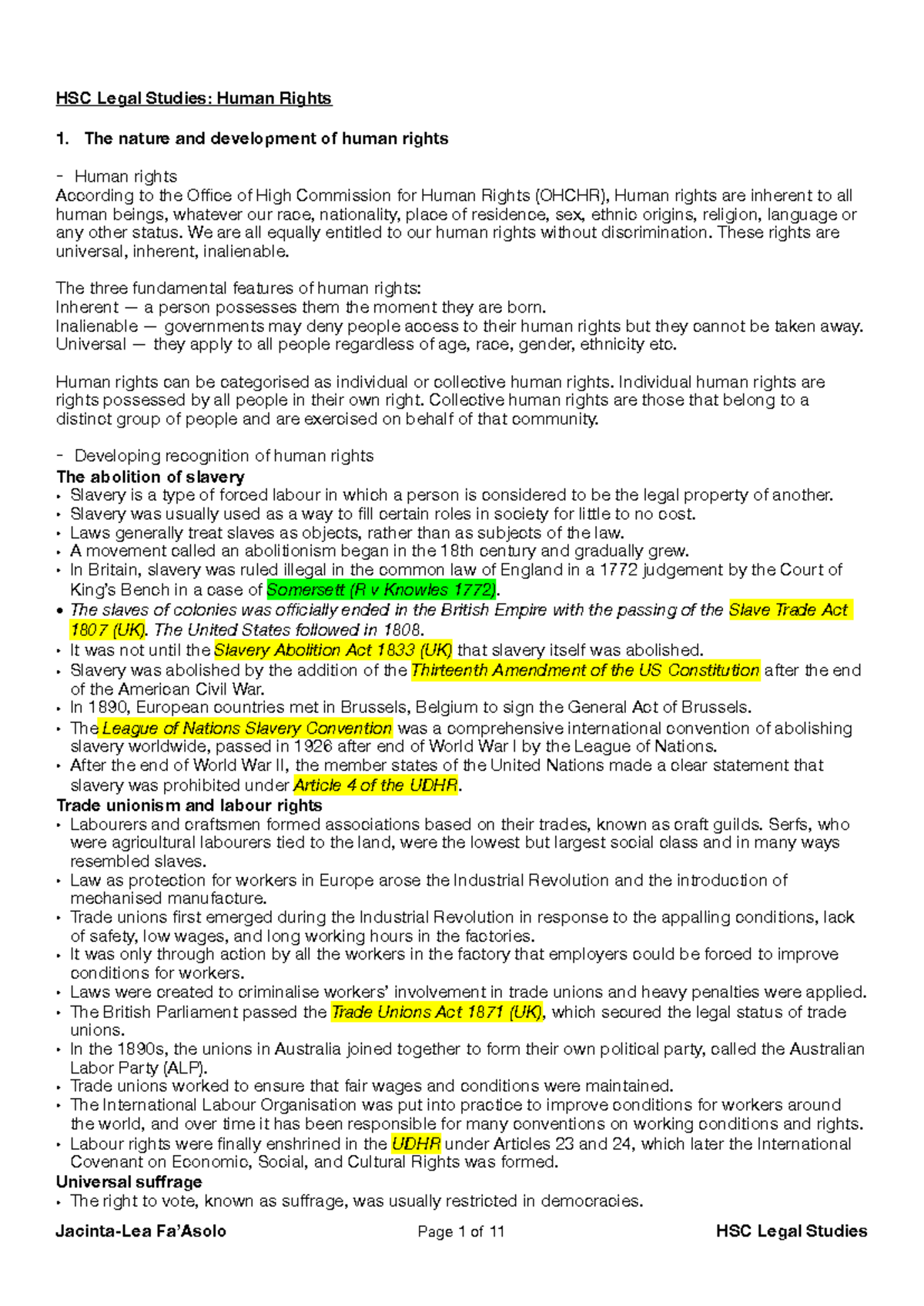 HSC Legal - Human Rights Course Notes - HSC Legal Studies: Human Rights ...