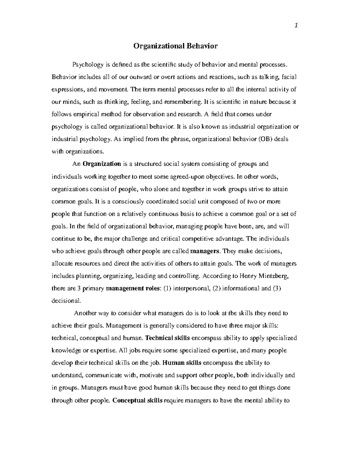 Organizational behavior assignment - Organizational Behavior Psychology ...
