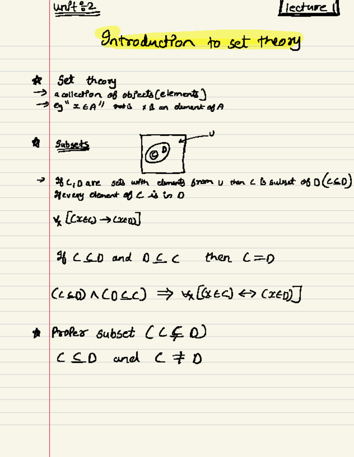 Set LEC 1 - set theory lec 1 - unit-> 2 #cure- Introduction to settheory * Set theory -> - Studocu