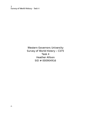 C375 - Task 2 - Passed! - C Western Governors University Survey of ...