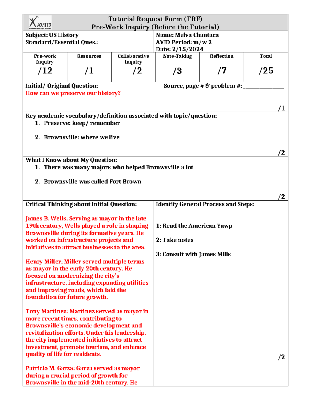 Melva Chantaca - TRF Your Name Class Period Date - Tutorial Request ...