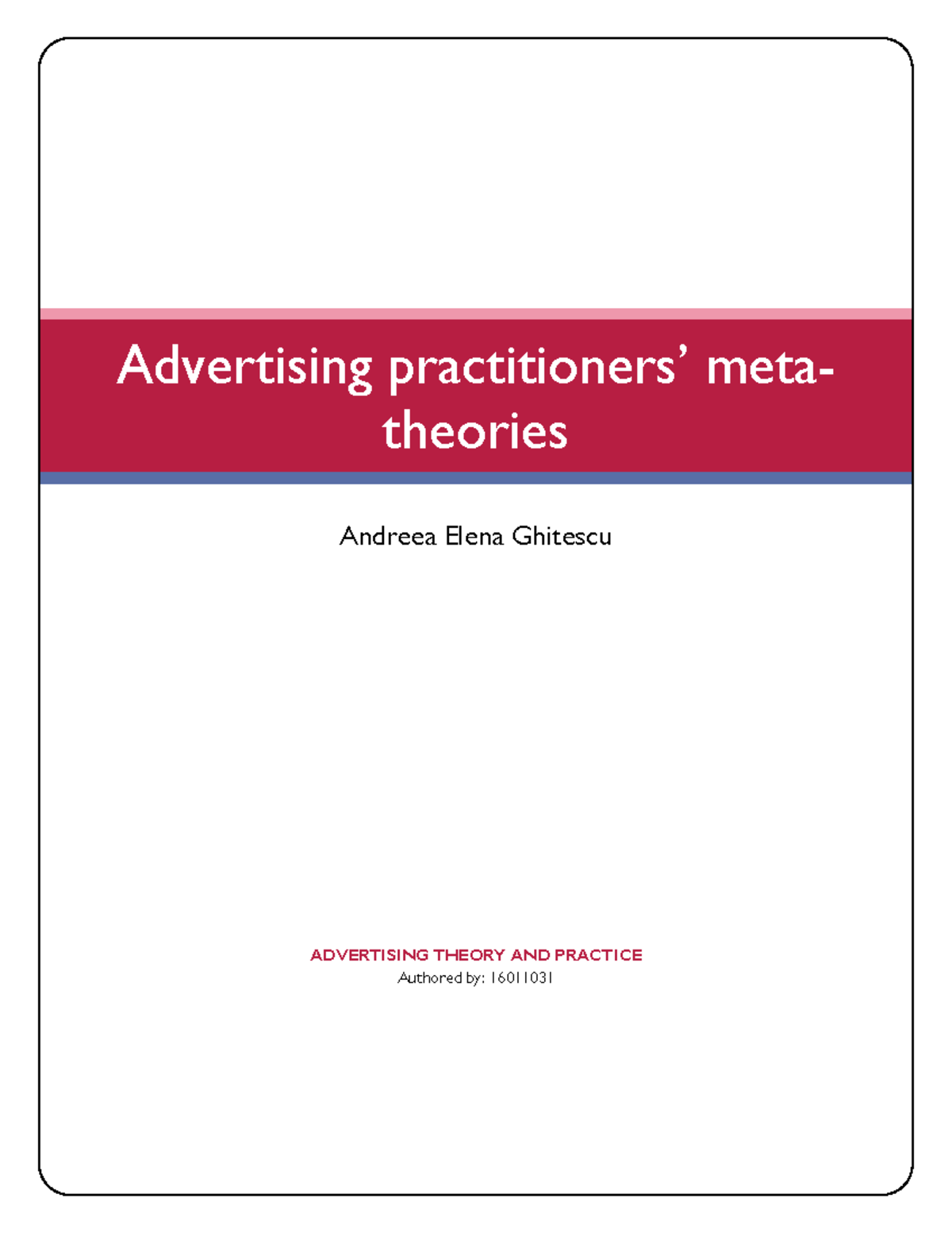 Advertising Theory real - ADVERTISING THEORY AND PRACTICE Authored by ...