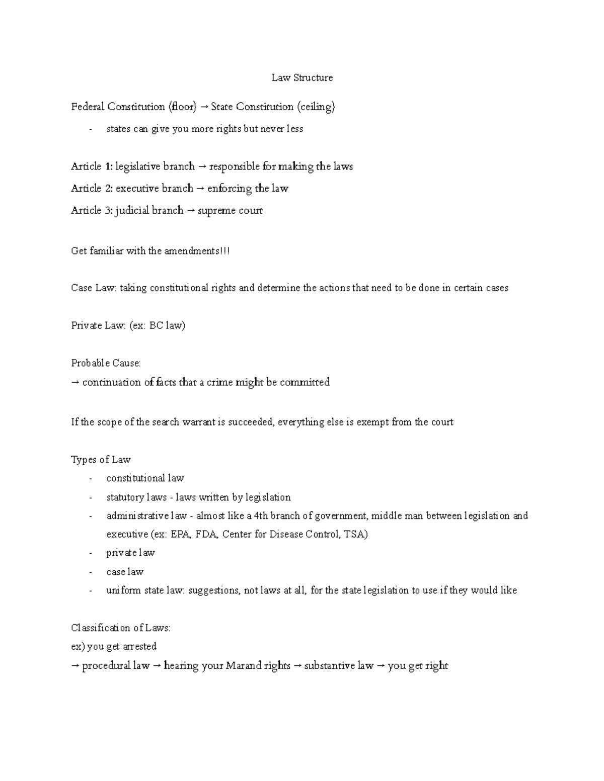 Law Structure - Law Structure Federal Constitution (floor) → State ...