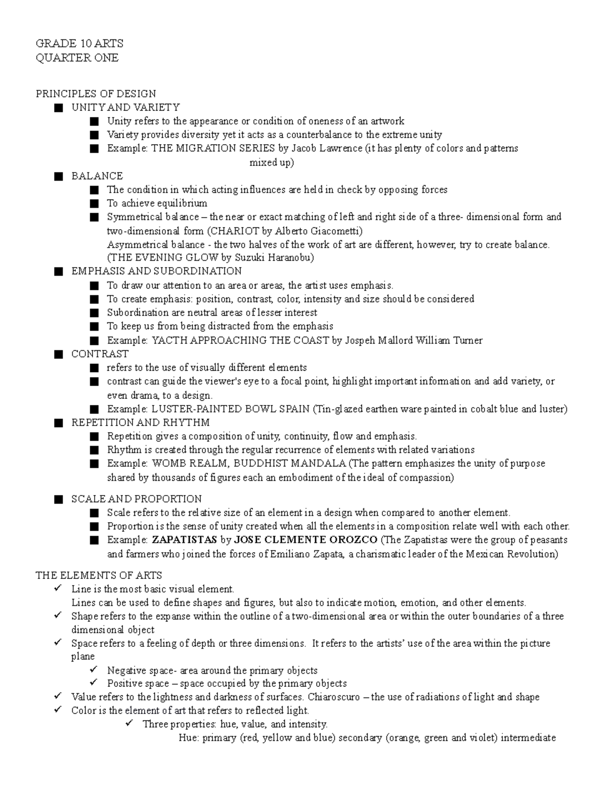 Grade-10-ARTS - ahahaha - GRADE 10 ARTS QUARTER ONE PRINCIPLES OF ...