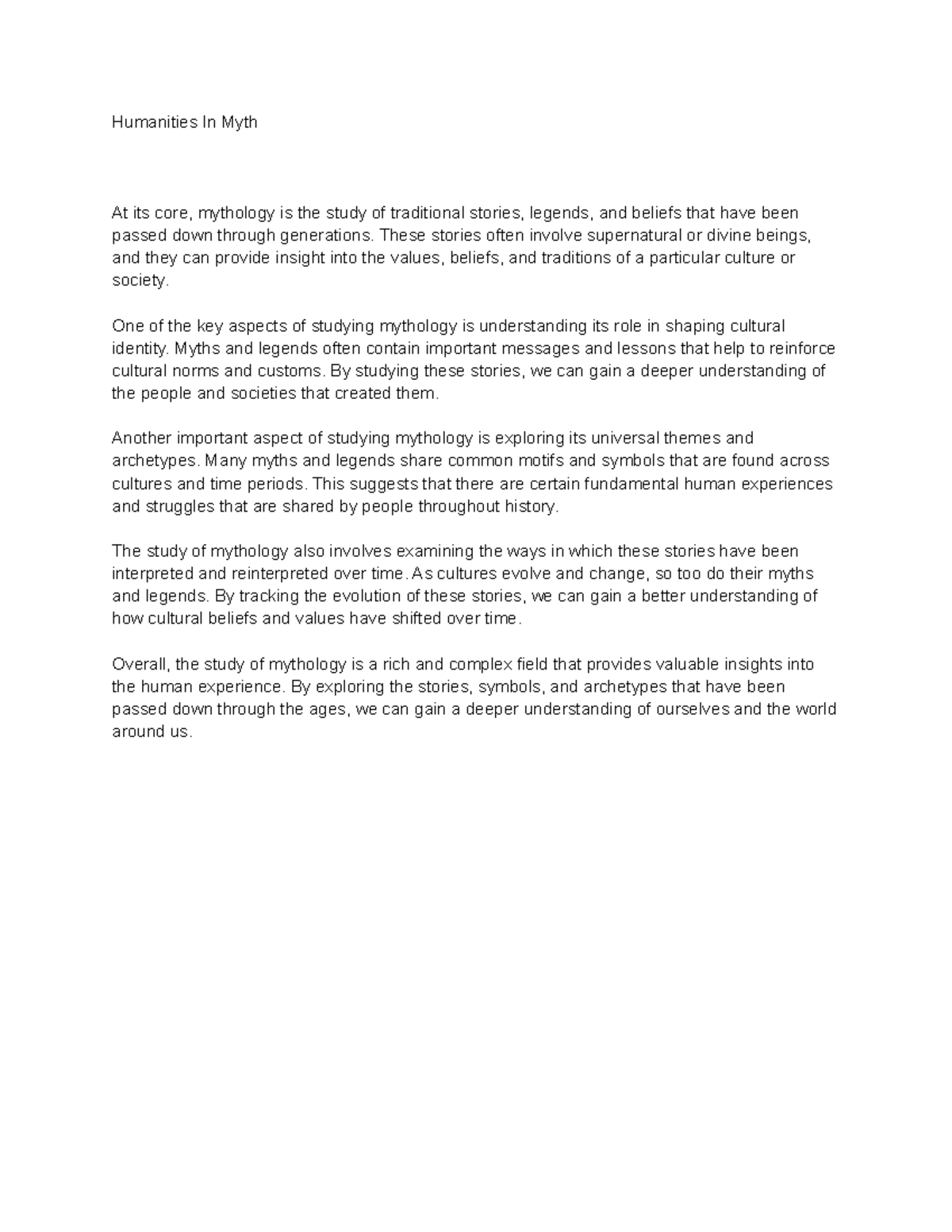 Humanities In Myth - These stories often involve supernatural or divine ...