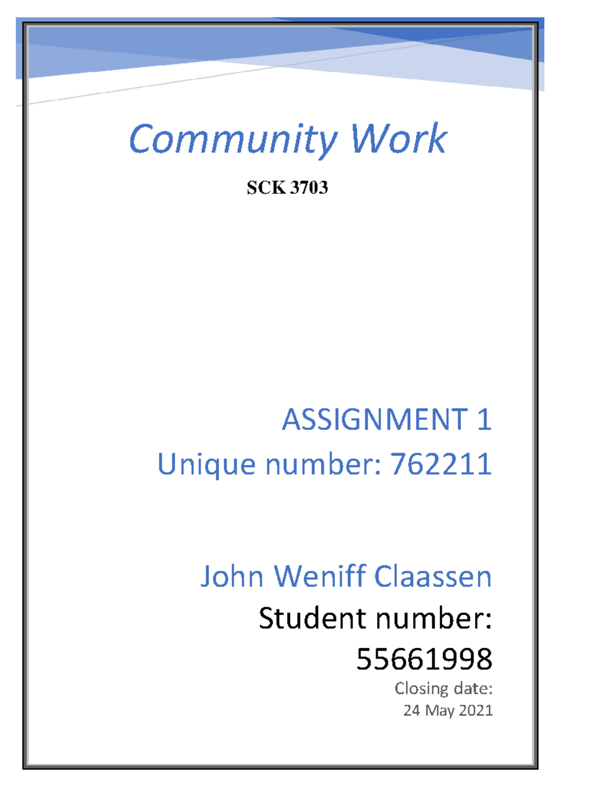 SCK 3703 assignment 1 - dfgfg Community Work SCK 3703 ASSIGNMENT 1 ...