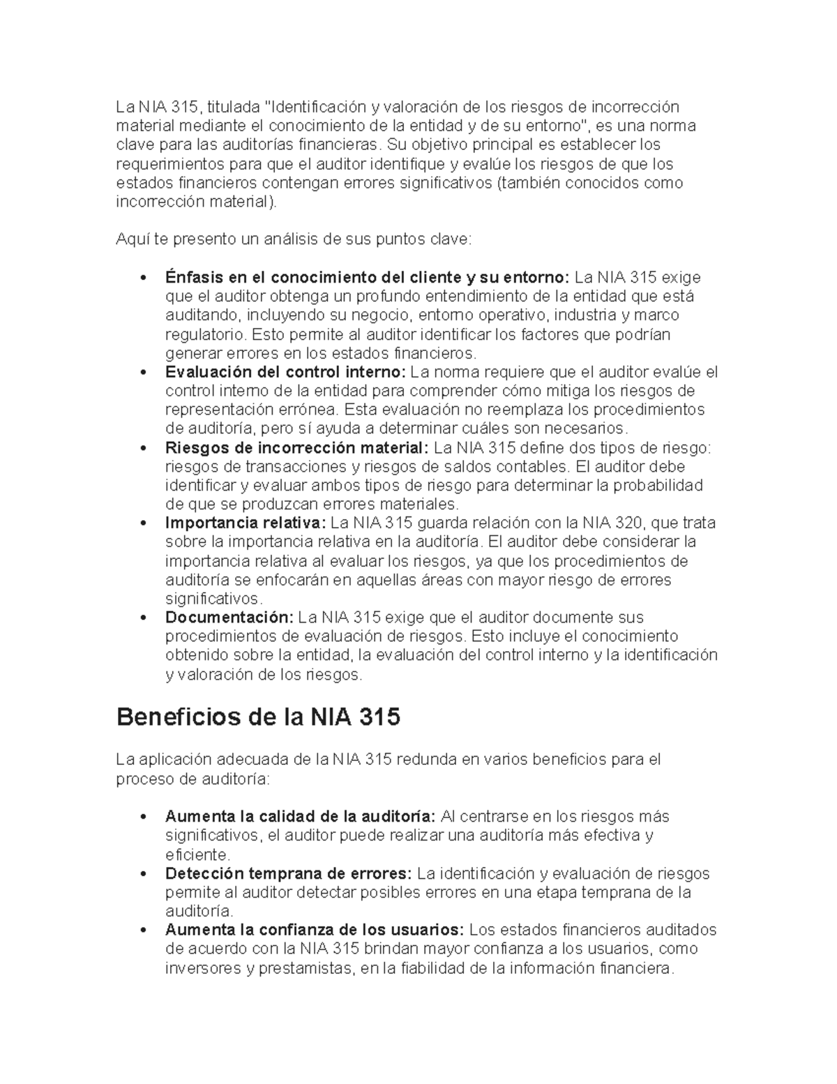 Analisi de la Nic 315 - Resumen - La NIA 315, titulada "Identificación ...