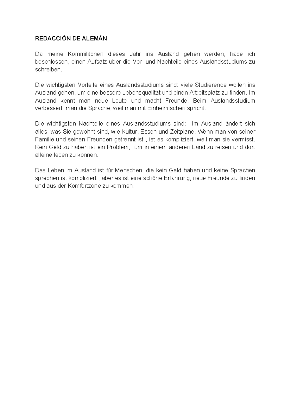 Escrito de alemán para examen final - REDACCIÓN DE ALEMÁN Da meine ...